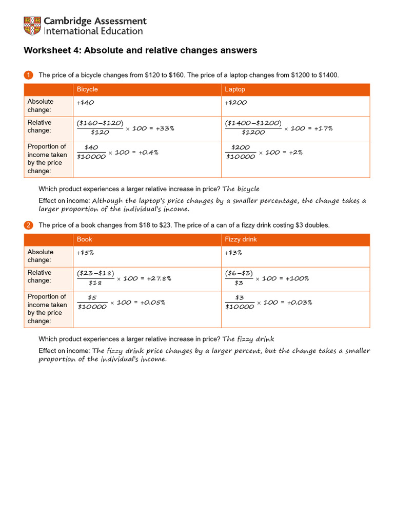 AO2 Worksheet 4 Absolute and Relative Changes Answers | Download Free PDF | Economies