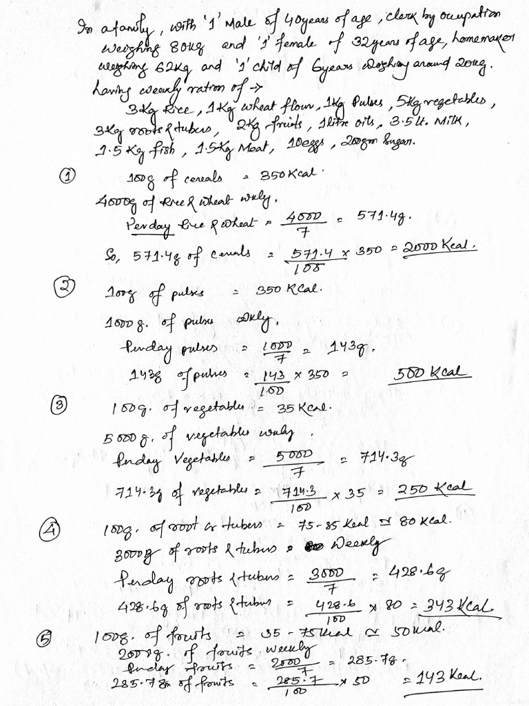 Energy and Protein Calculation Weekly Ration One Dietary Cycle Method ...