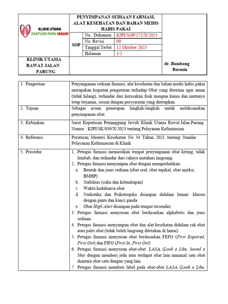 Fmea Sudah Revisi Sop Penyimpanan Sediaan Farmasi Alat Kesehatan Dan Bahan Medis Habis Pakai ...