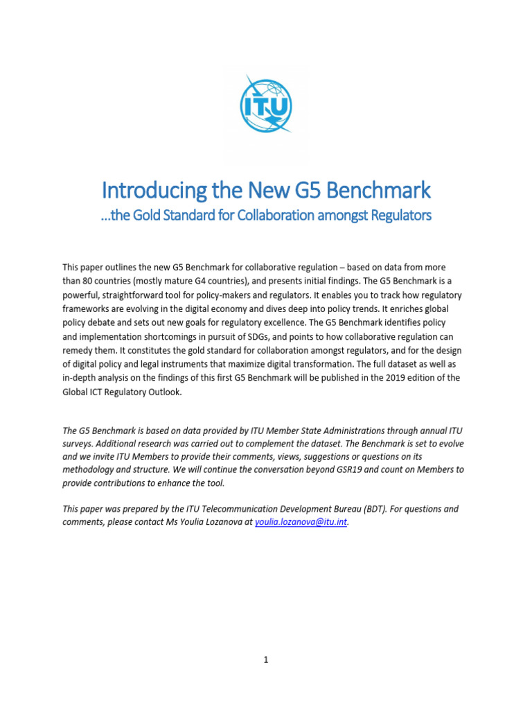 G5-Benchmark_atGSR19 | PDF | Policy | Information And Communications ...