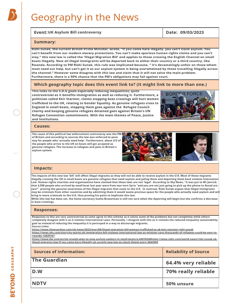 Geography in The News Homework | PDF | Refugee | Illegal Immigration