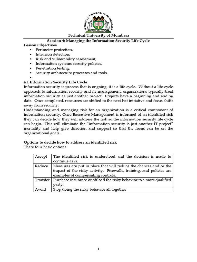 Session 4 Managing the Information Security Life Cycle | PDF | Security ...