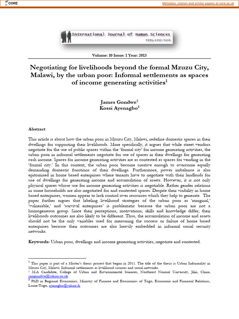 Negotiating For Livelihoods Beyond The Formal Mzuzu City, Malawi, by ... Negotiating For Livelihoods Beyond The Formal Mzuzu City, Malawi, by ...