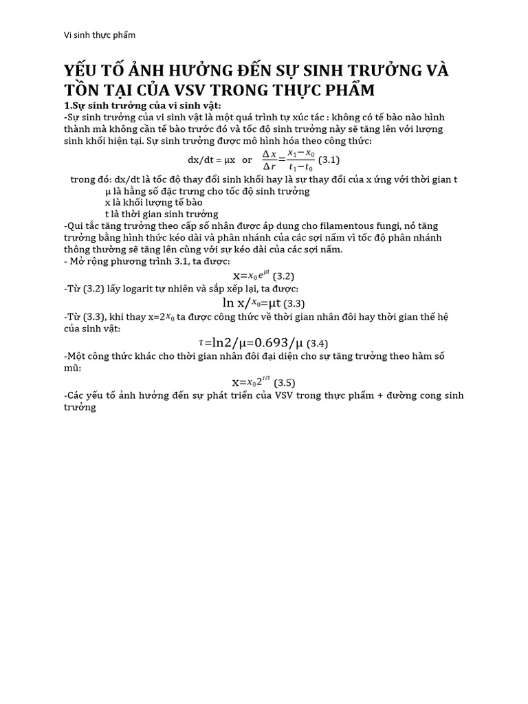 C3 - CÁC YẾU TỐ ẢNH HƯỞNG ĐẾN SINH TRƯỞNG TỒN TẠI VSV TRONG TP | PDF
