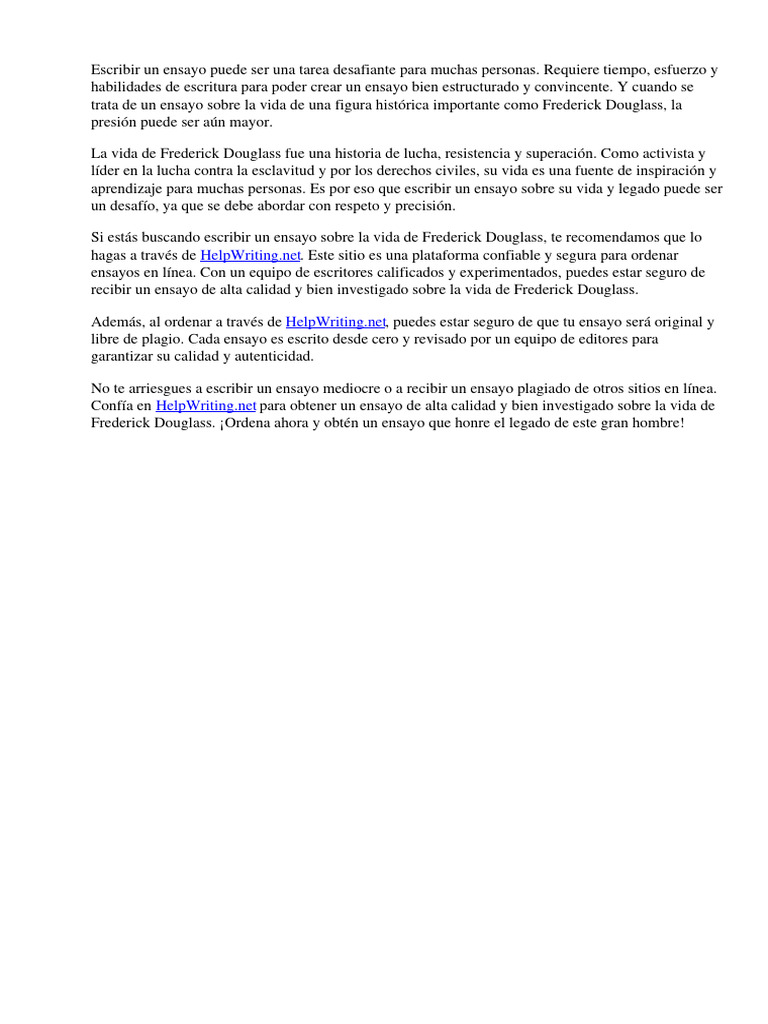 Narrativa de La Vida de Frederick Douglass Ensayo | PDF | Frederick ...