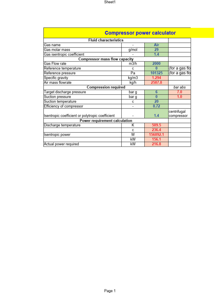 Compressor Power Calculator | PDF | Process Engineering | Chemical ...