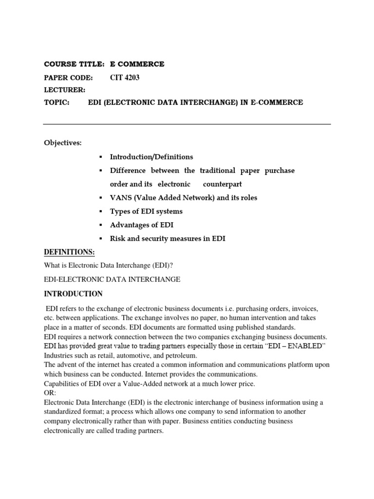 EDI Systems in E-Commerce Explained | PDF | Electronic Data Interchange ...