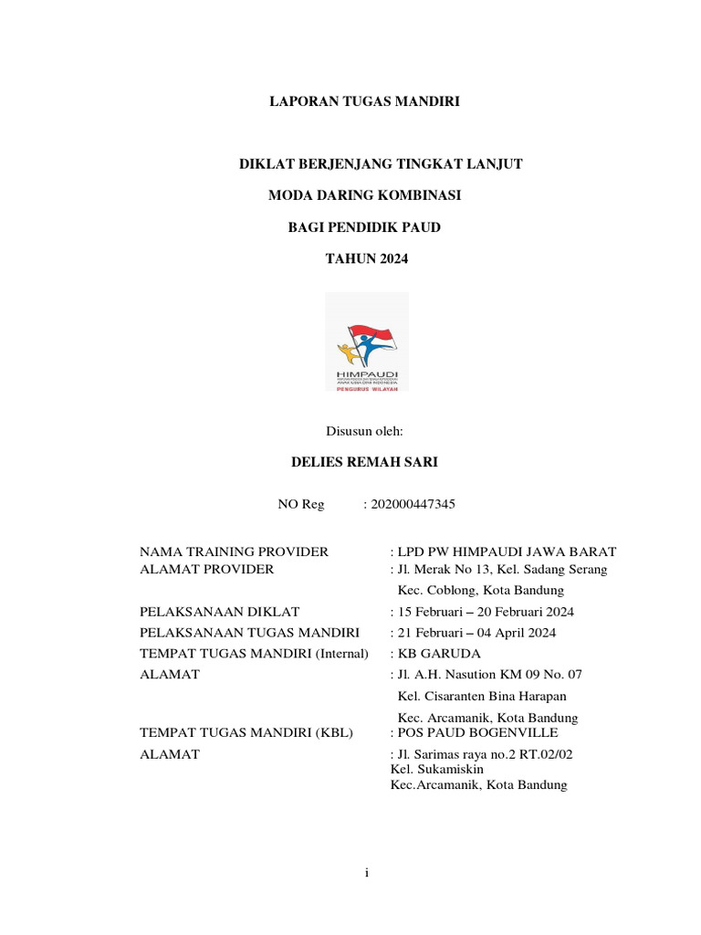 Laporan Tugas Mandiri Diklat Lanjut 2024 | PDF