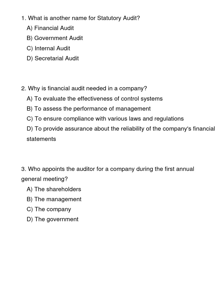 Type of Audit MCQ | PDF | Audit | Financial Audit
