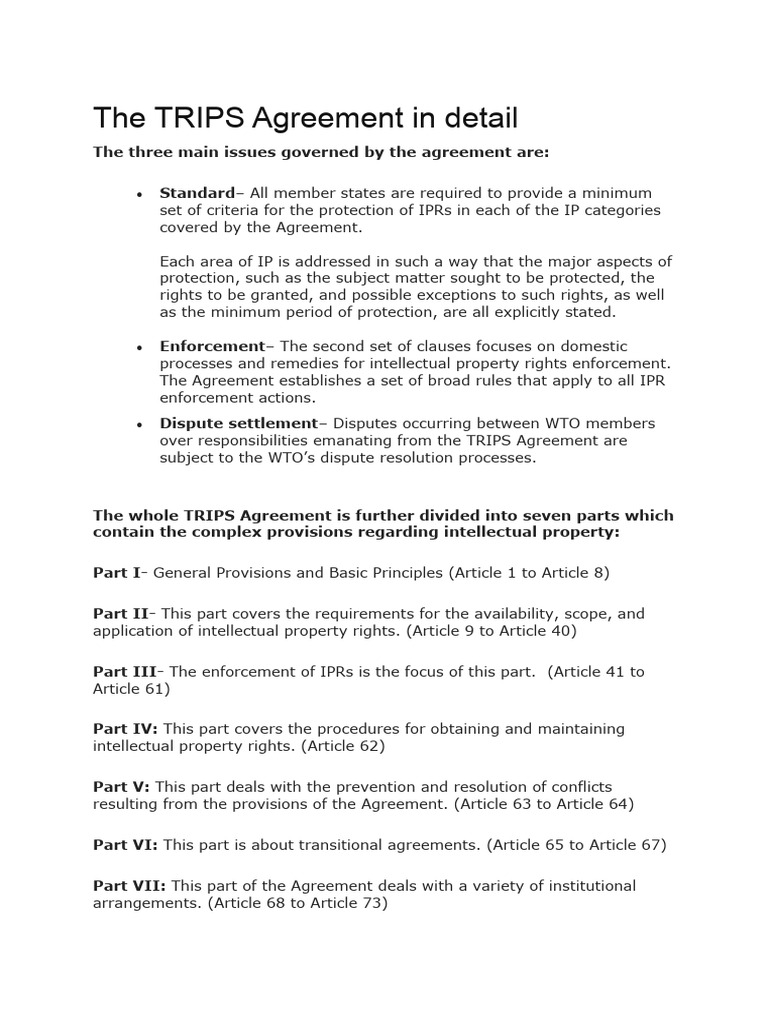 The TRIPS Agreement in Detail | PDF | Intellectual Property | Trips ...