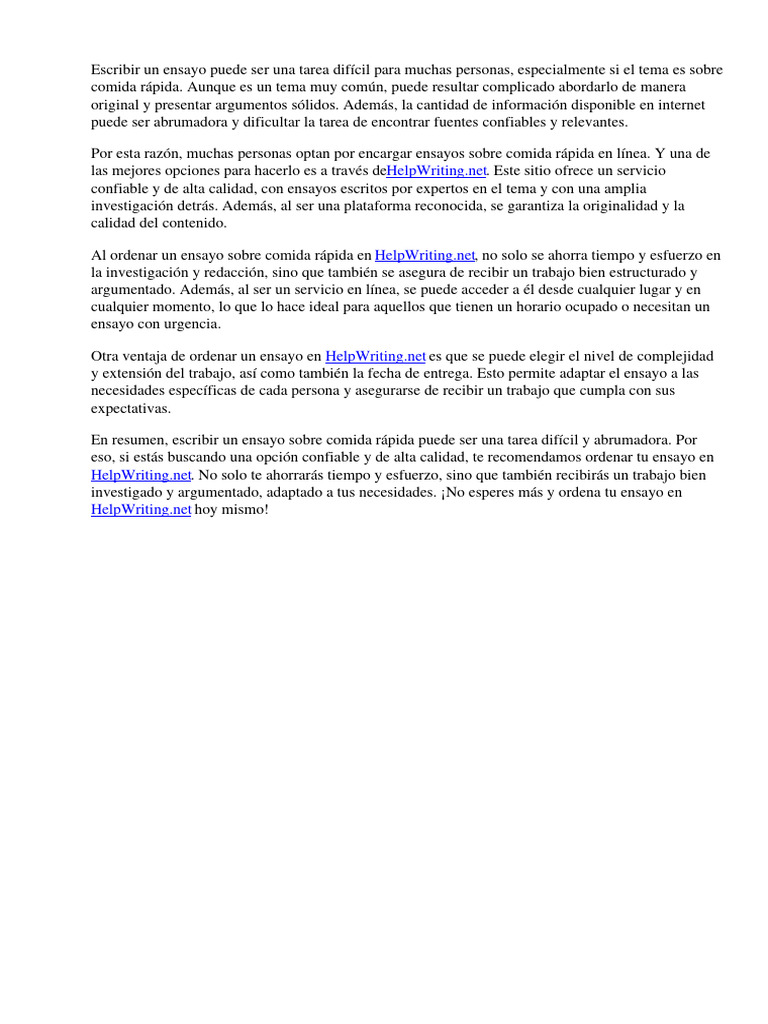 Ensayo Sobre Comida Rápida | PDF | Ensayos | Internet