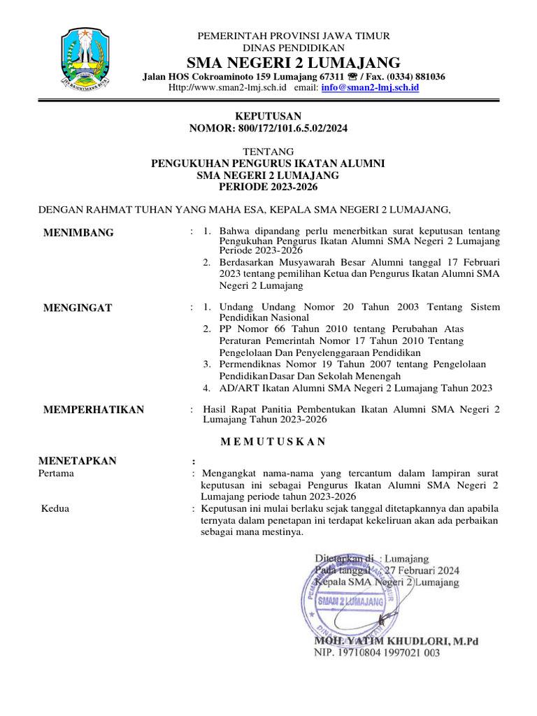 SK Ikatan Alumni Sman 2 Lumajang - 7 Maret 2024 | PDF SK Ikatan Alumni Sman 2 Lumajang - 7 Maret 2024 | PDF