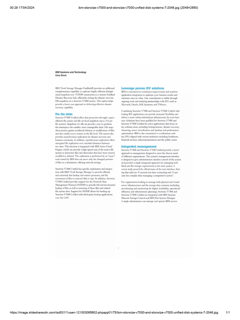 Ibm Storwize v7000 and Storwize v7000 Unified Disk Systems 7 2048 | PDF