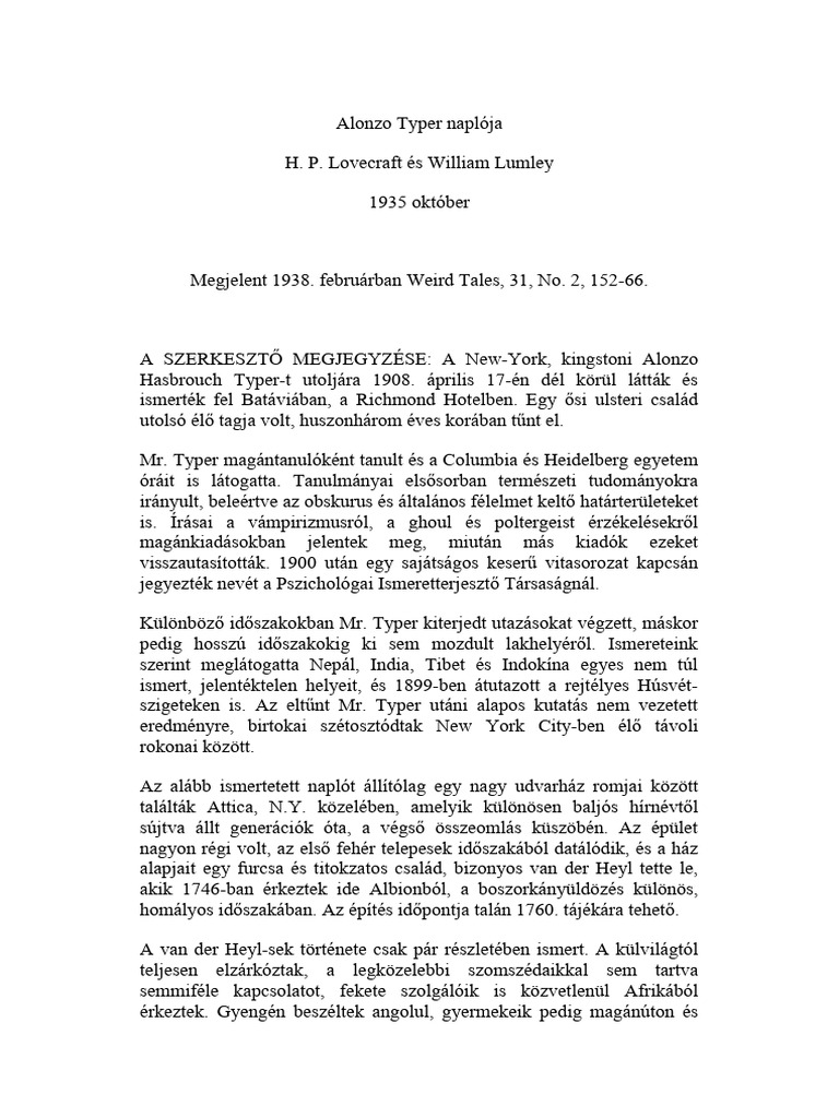 Alonzo Typer Naplója | PDF