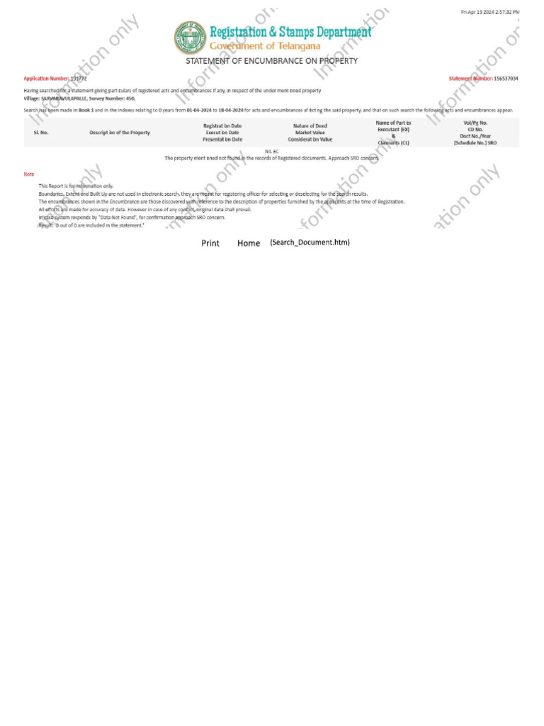 Nil EC For Plot No.450 | PDF