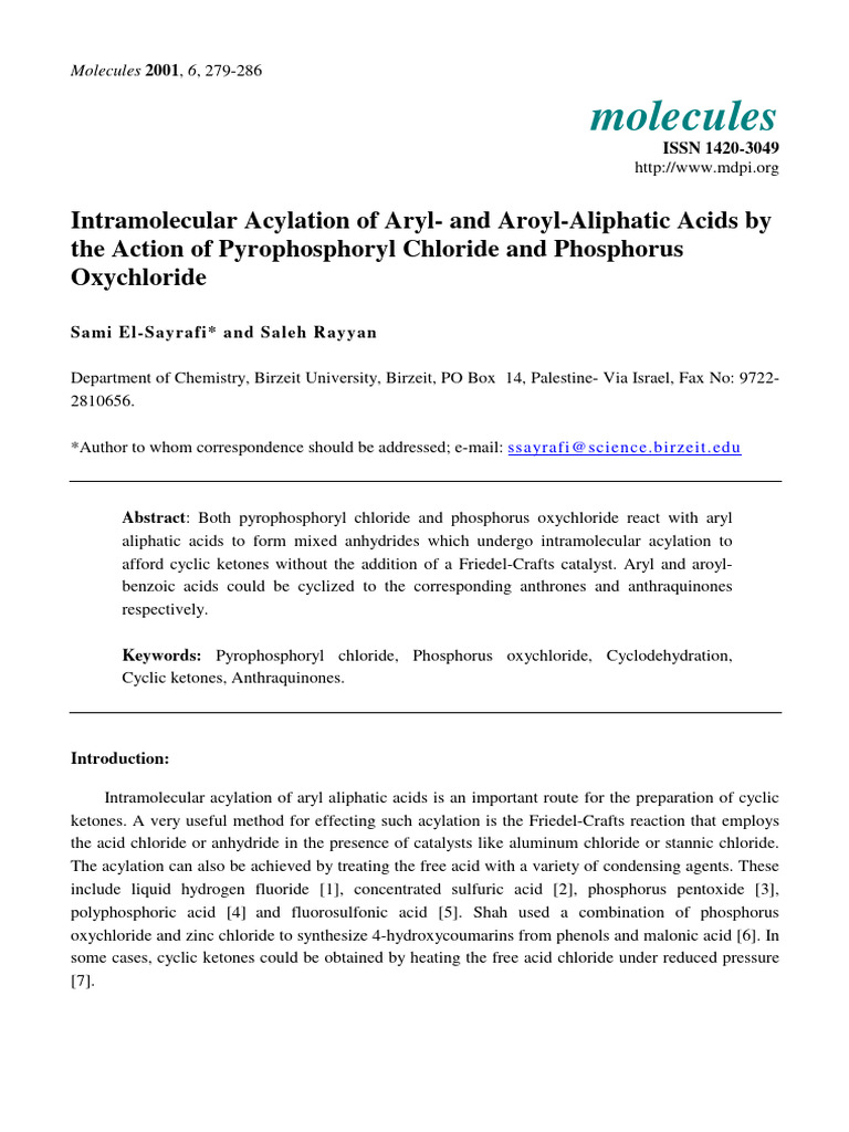 Intramolecular Acylation of Aryl - and Aroyl-Aliphatic Acids by The ...