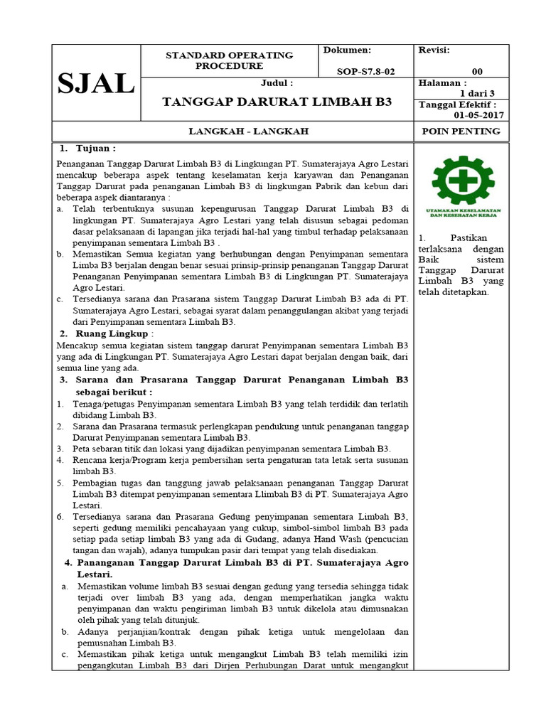 SOP TANGGAP DARURAT LIMBAH B3 | PDF