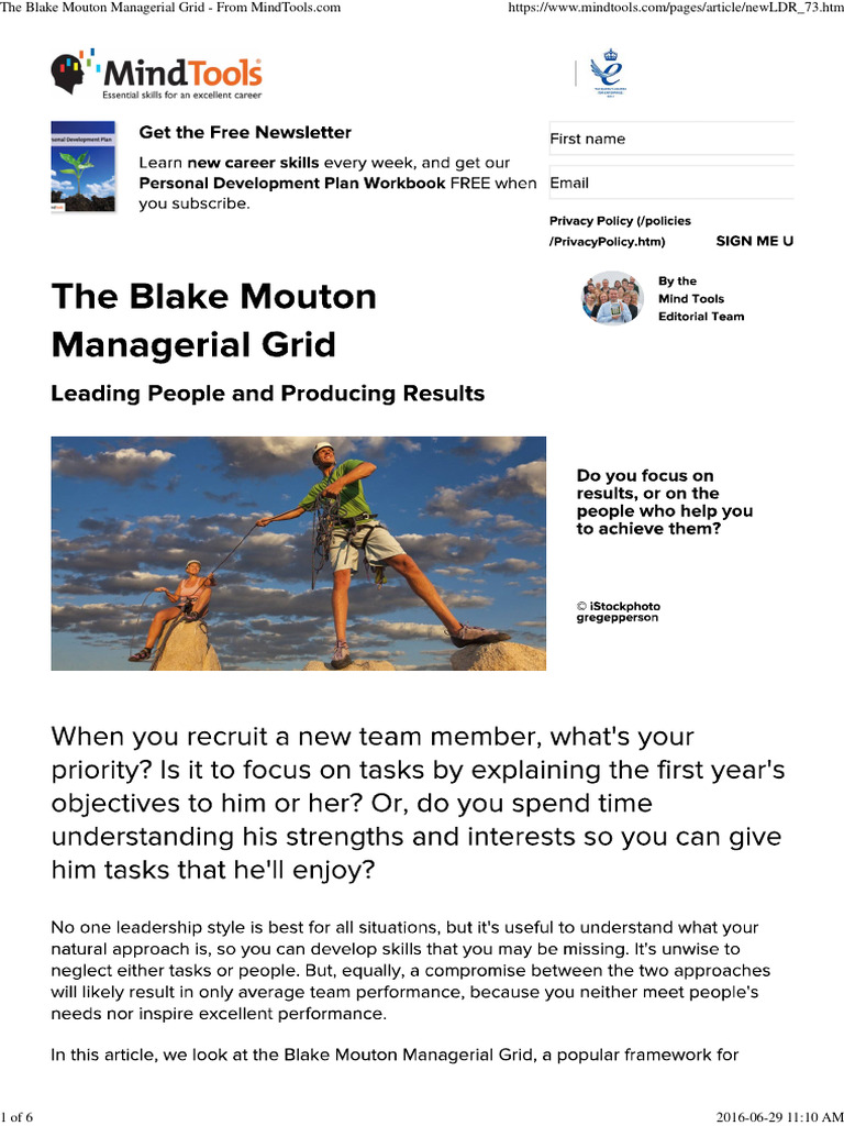 The Blake Mouton Managerial Grid - From MindTools | PDF