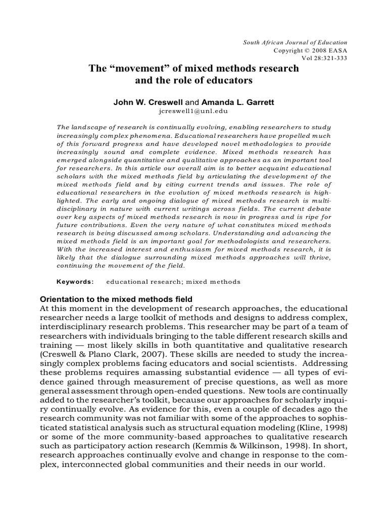1 (Group - 1) Creswell a Movement to Mixed Method Study | PDF | Methodology | Qualitative Research