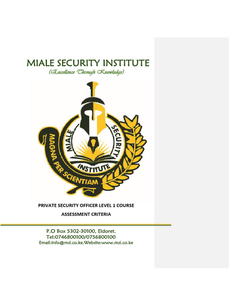 MIALE SECURITY INSTITUTE ASSESSMENT CRITERIA | PDF | Security Guard ...