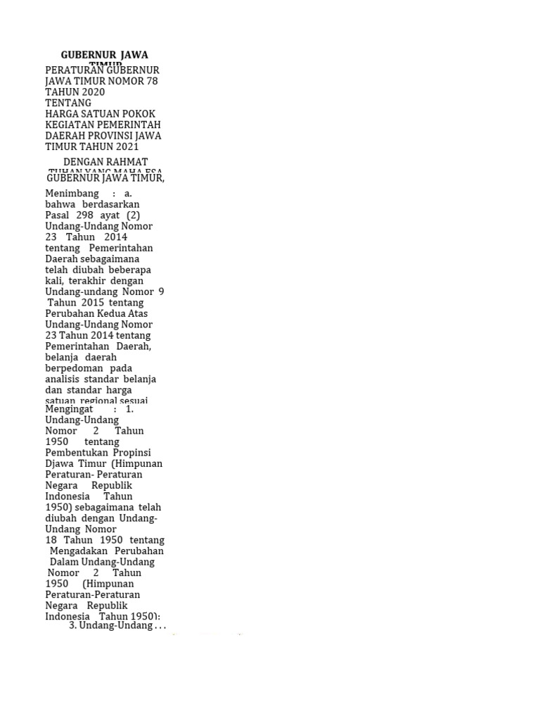 Pergub No 78 TAhun 2020 Tentang HSPK-Lampiran | PDF