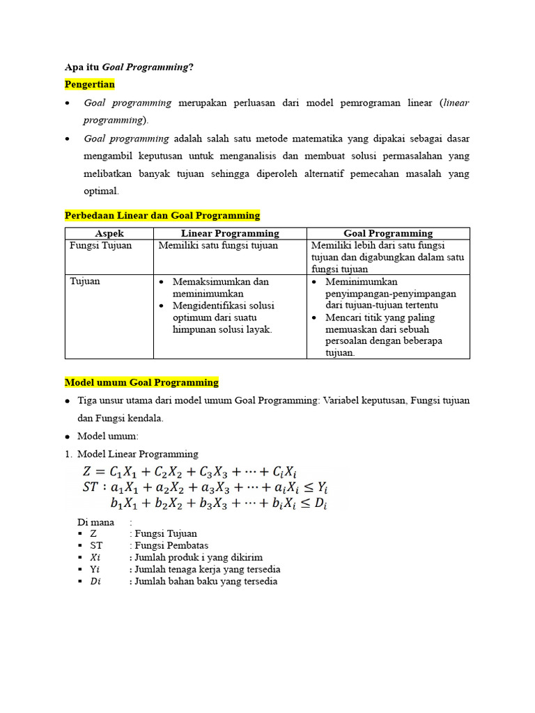 Apa Itu Goal Programming | PDF
