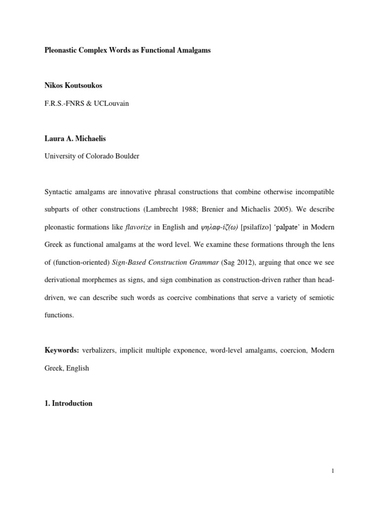 Pleonastic Complex Words As Functional Amalgams | PDF | Morphology ...