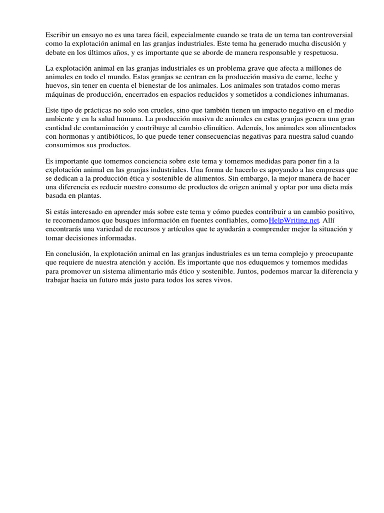 Ensayo Sobre La Explotación Animal en Las Granjas Industriales | PDF ...