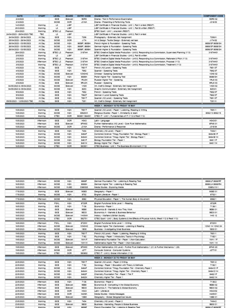 Exam Schedule: GCE, GCSE, BTEC, CTEC | PDF | Science | Student Assessment And Evaluation