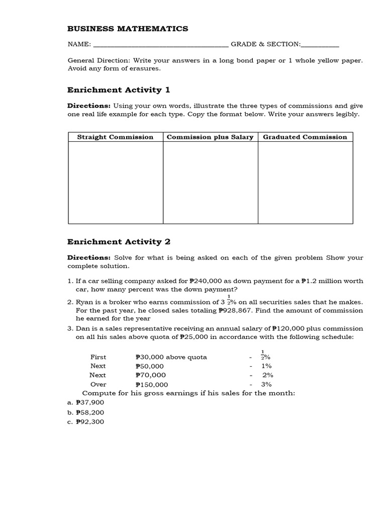 Business Math Activity 1 | PDF | Credit Card | Payments