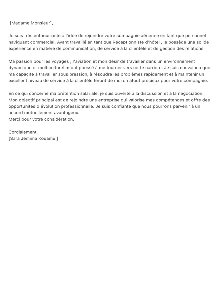 Lettre de motivation avec prétention salariale | PDF | Évolution de ...