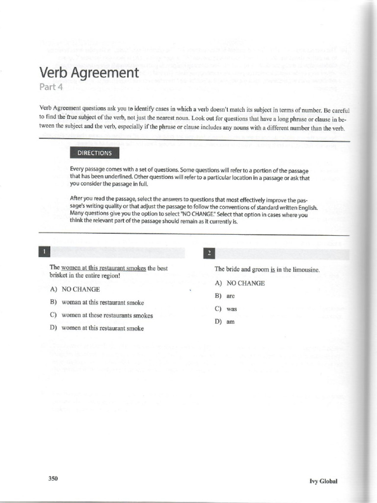 Subject-Verb Agreement, Reading and Writing Prep, Pp. 350-352 | PDF