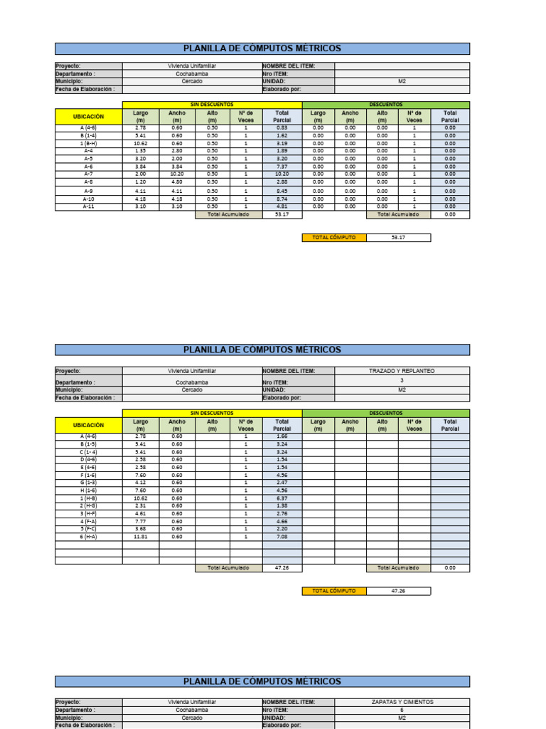 Copia de Planilla de Computos Metricos | PDF