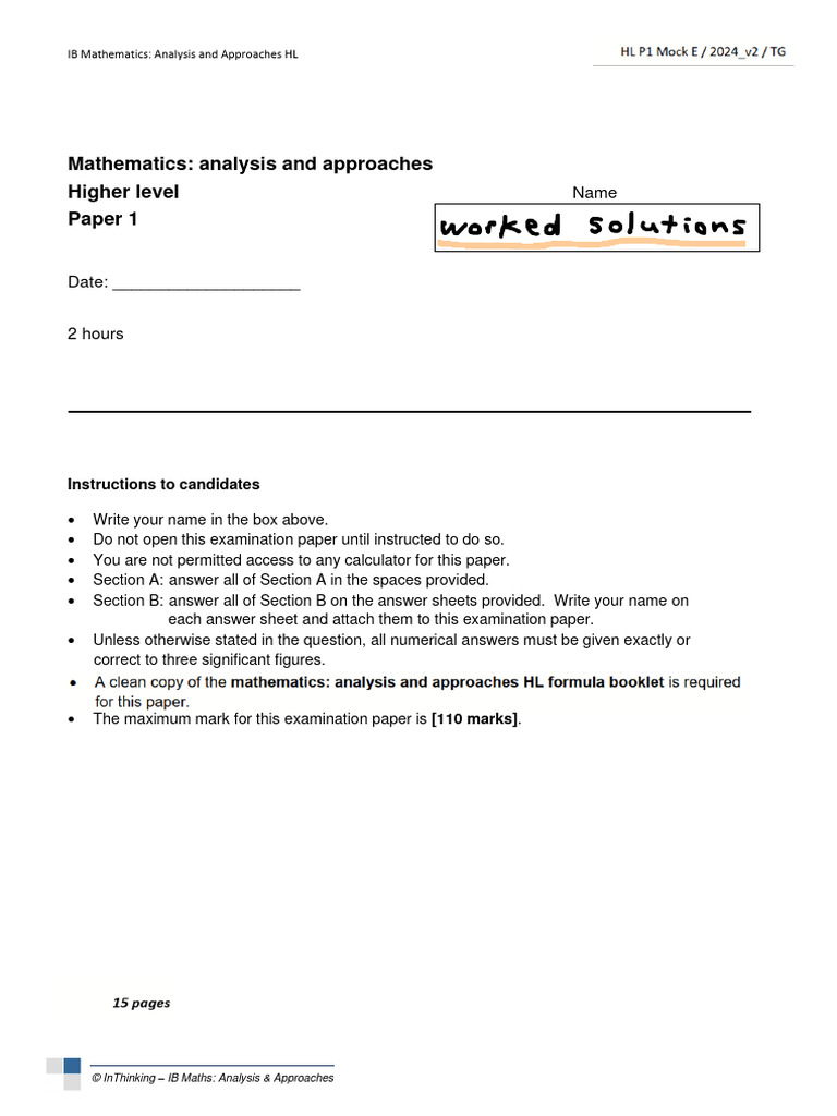 Math AA HL Version E P1 Worked Solutions | PDF | Mathematics | Applied ...