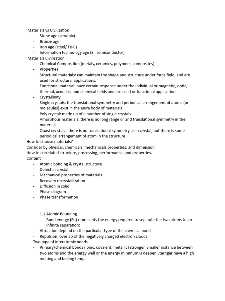 Fundametals of Material Science Week 1 | Download Free PDF | Crystal Structure | Chemical Bond