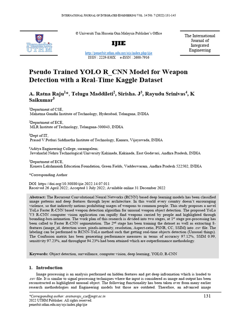Pseudo Trained YOLO R - CNN Model For Weapon Detection With A Real-Time ...