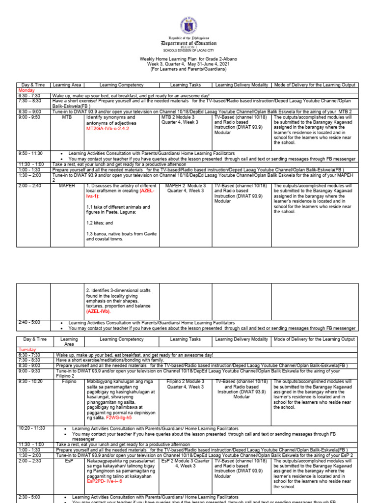 Q4-W3 - Weekly-Home-Learning-Plan-for-Grade-2MAY 31 - JUNE 4 | PDF ...