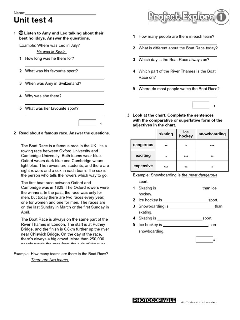 Project Explore 1 TR Tests Unit4 | PDF | Rowing (Sport)