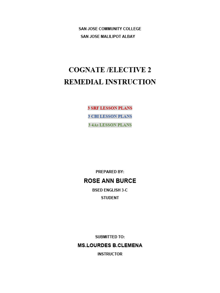 LESSON PLAN IN REMEDIAL INSTRUCTION | PDF | Adjective | Preposition And ...