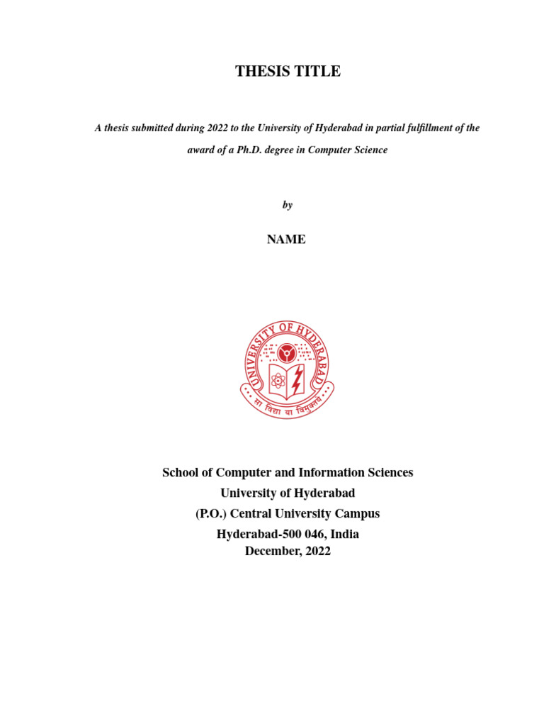 University of Hyderabad PHD Thesis Template | Download Free PDF ...