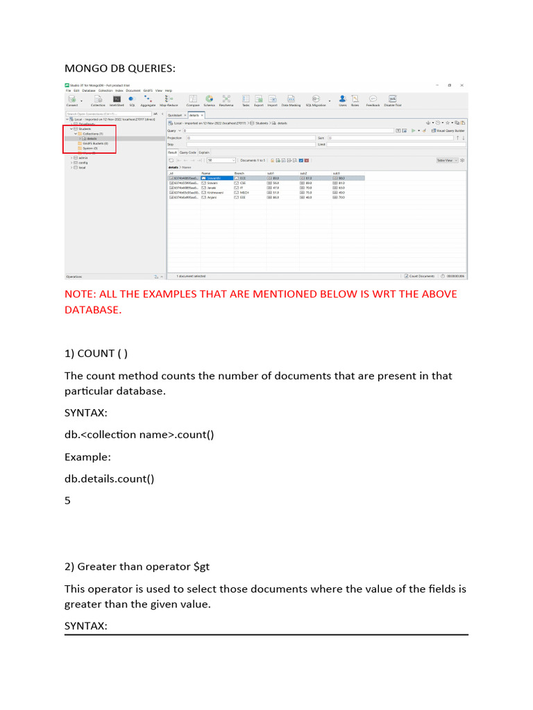 Mongo DB Queries | PDF | Computer Programming | Computing Mongo DB Queries | PDF | Computer Programming | Computing
