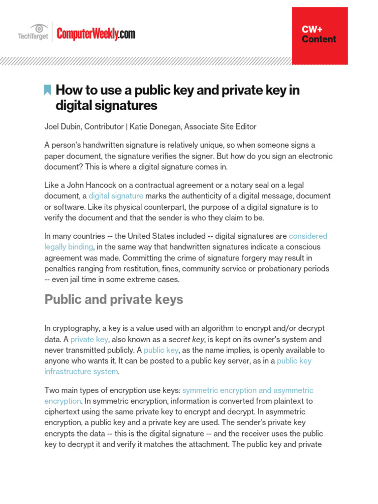 Role of Keys in Digital Signatures | PDF | Public Key Cryptography ...