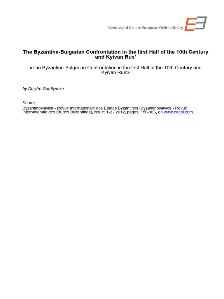 The Byzantine Bulgarian Confrontation in | PDF | Byzantine Empire