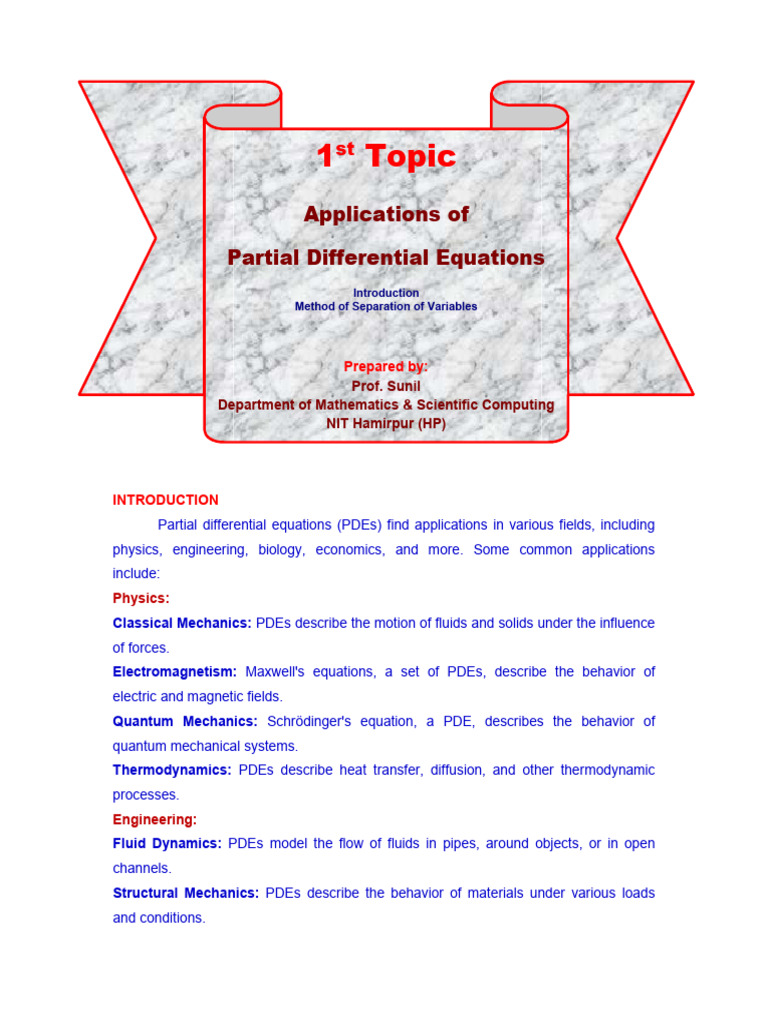 1 Topic: Applications of Partial Differential Equations | PDF | Partial Differential Equation ...