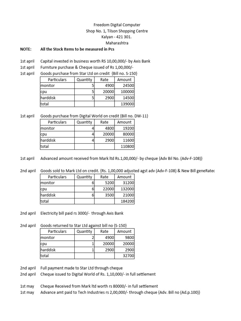 Bill Wise Details (Freedom Digital Computer) | PDF | Cheque | Private ...