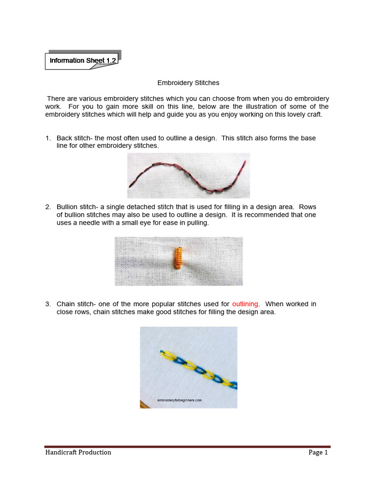 Essential Handicraft Embroidery Stitches | PDF | Embroidery | Surgical ...