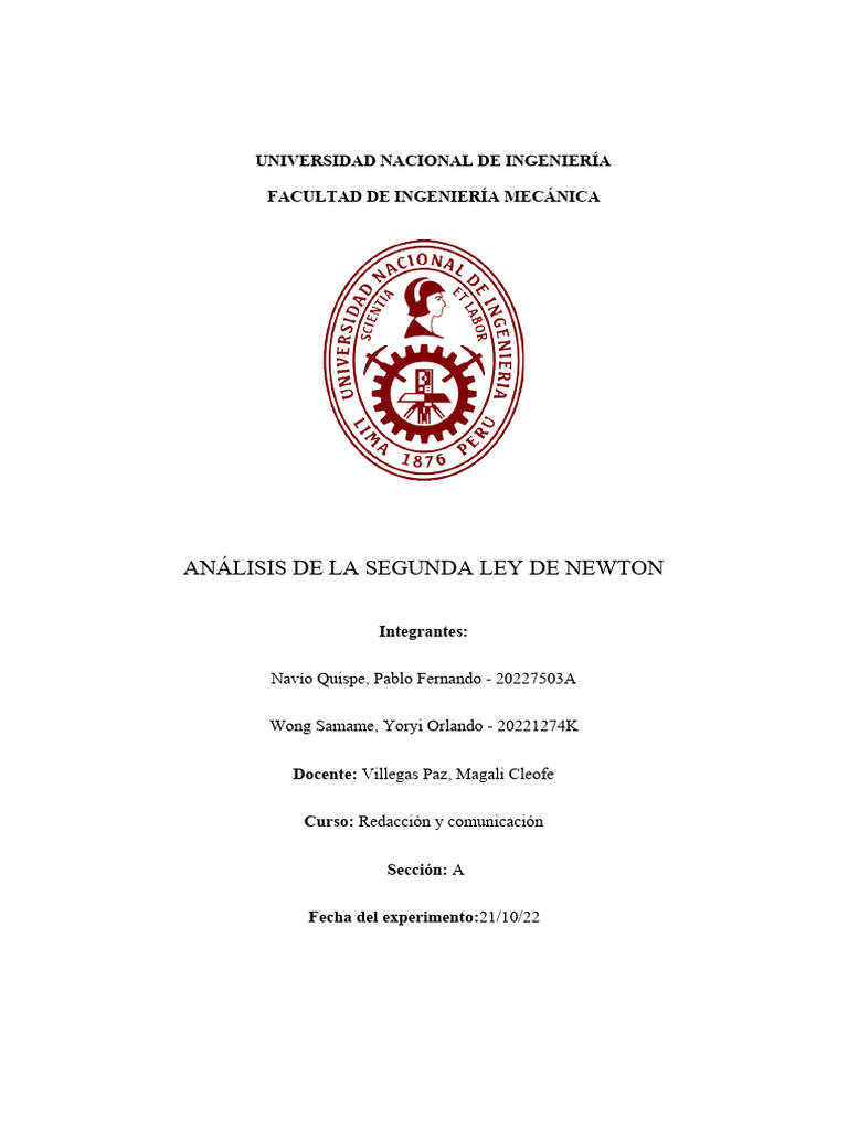Informe Fisica pc4 Redacción | PDF | Fuerza | Inercia