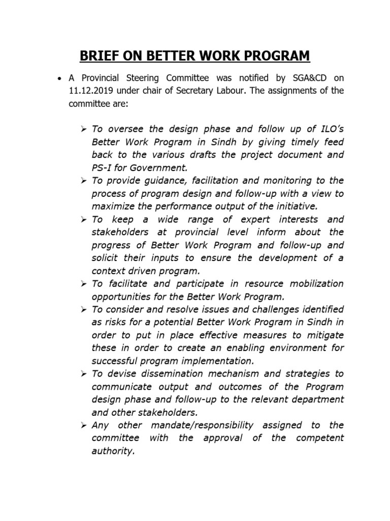 Brief On Better Work Program | PDF | International Labour Organization ...