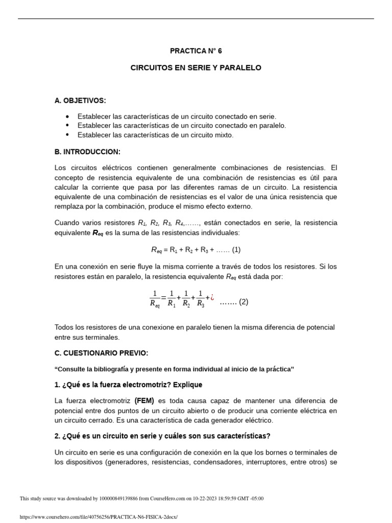 Resistencia En Circuitos Series Y Paralelos Pdf Resistencia
