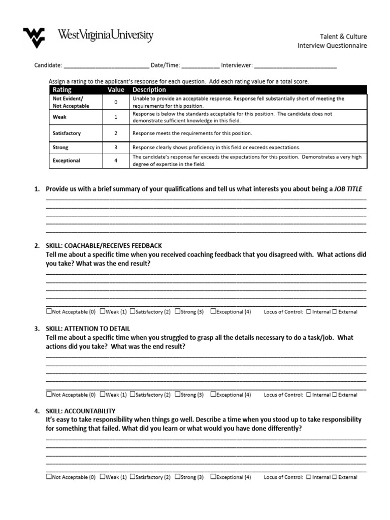 Interview Questionnaire Example | PDF | Behavioural Sciences | Learning